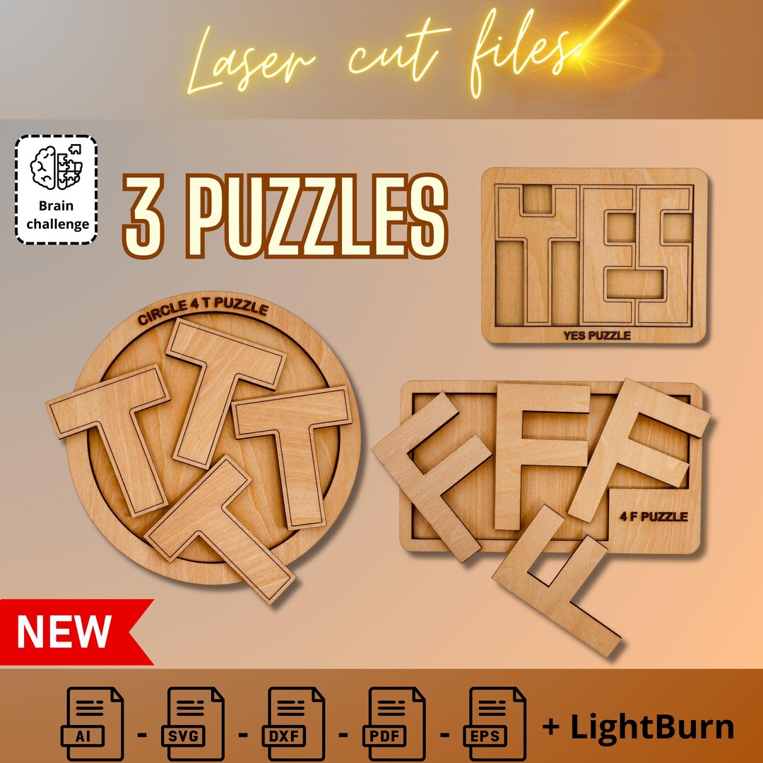 Letter Puzzle Trio - Laser Cut Wooden Puzzle Game Digital File - Etsy