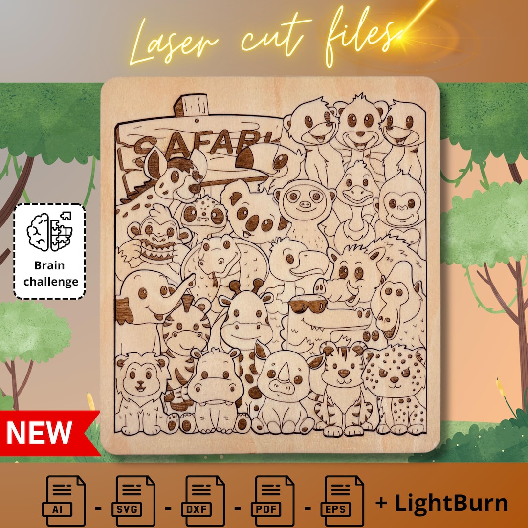Safari Animal Puzzle - Laser Cut Wooden Puzzle Game Digital File - Etsy