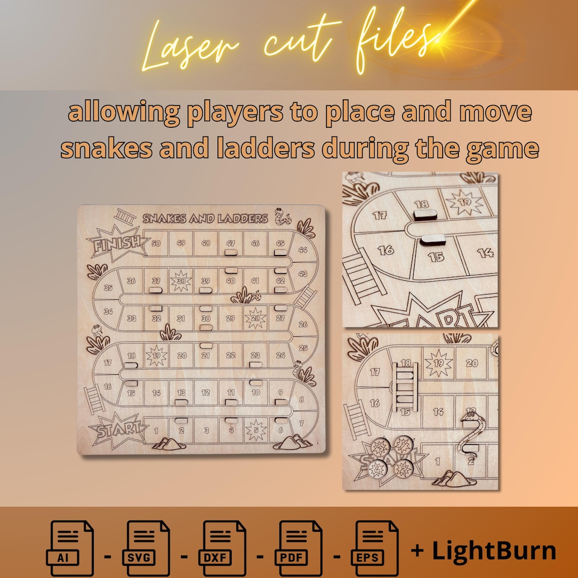 Snakes and Ladders Reinvented - Laser Cut Wooden Puzzle Game Digital ...
