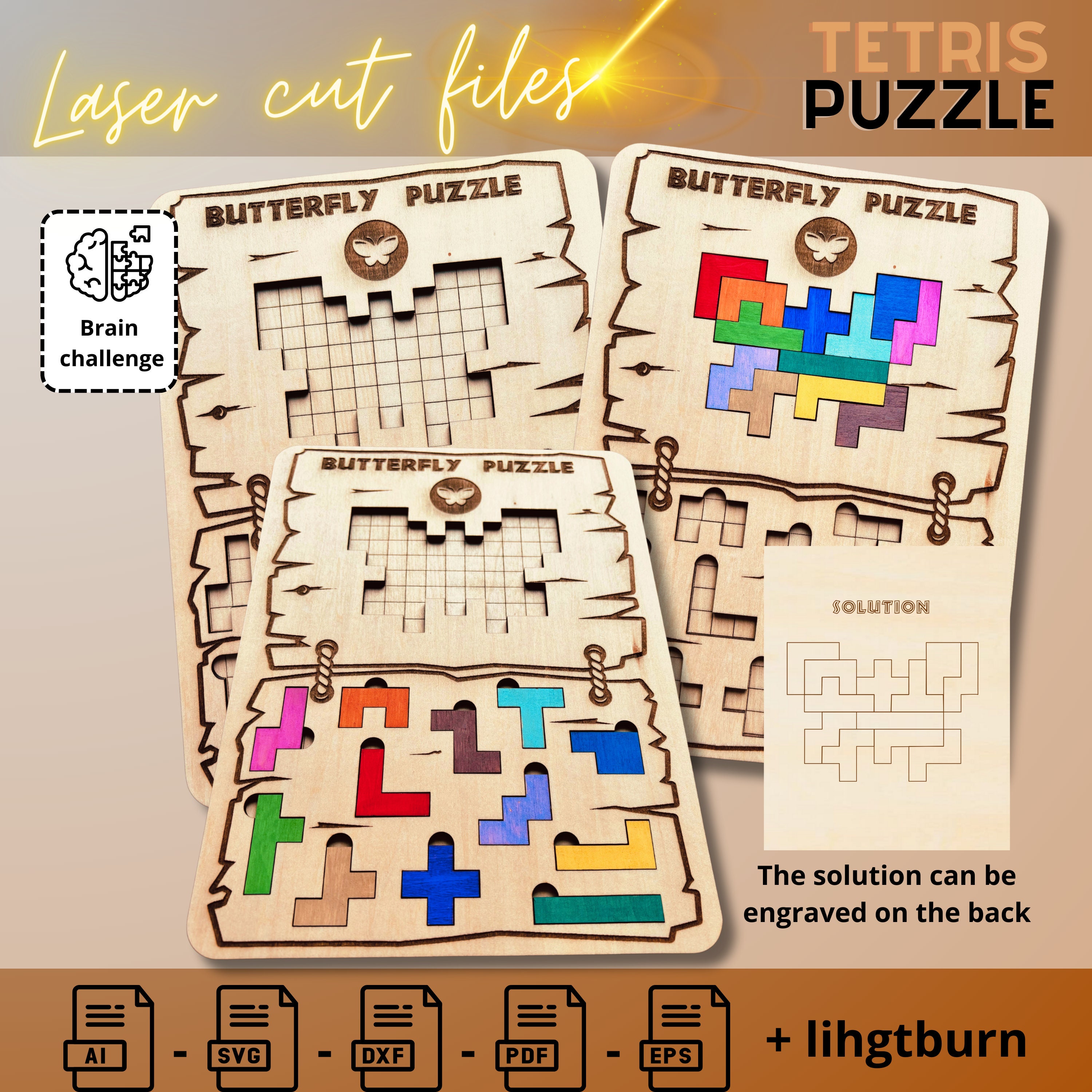 Butterfly Puzzle Template - Digital Download for Laser Cutters, DIY ...