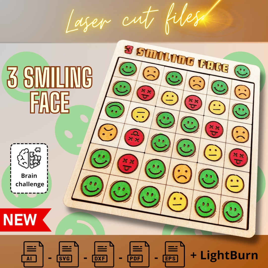 3 Smiling Face - Laser Cut Wooden Puzzle Game Digital File - Etsy