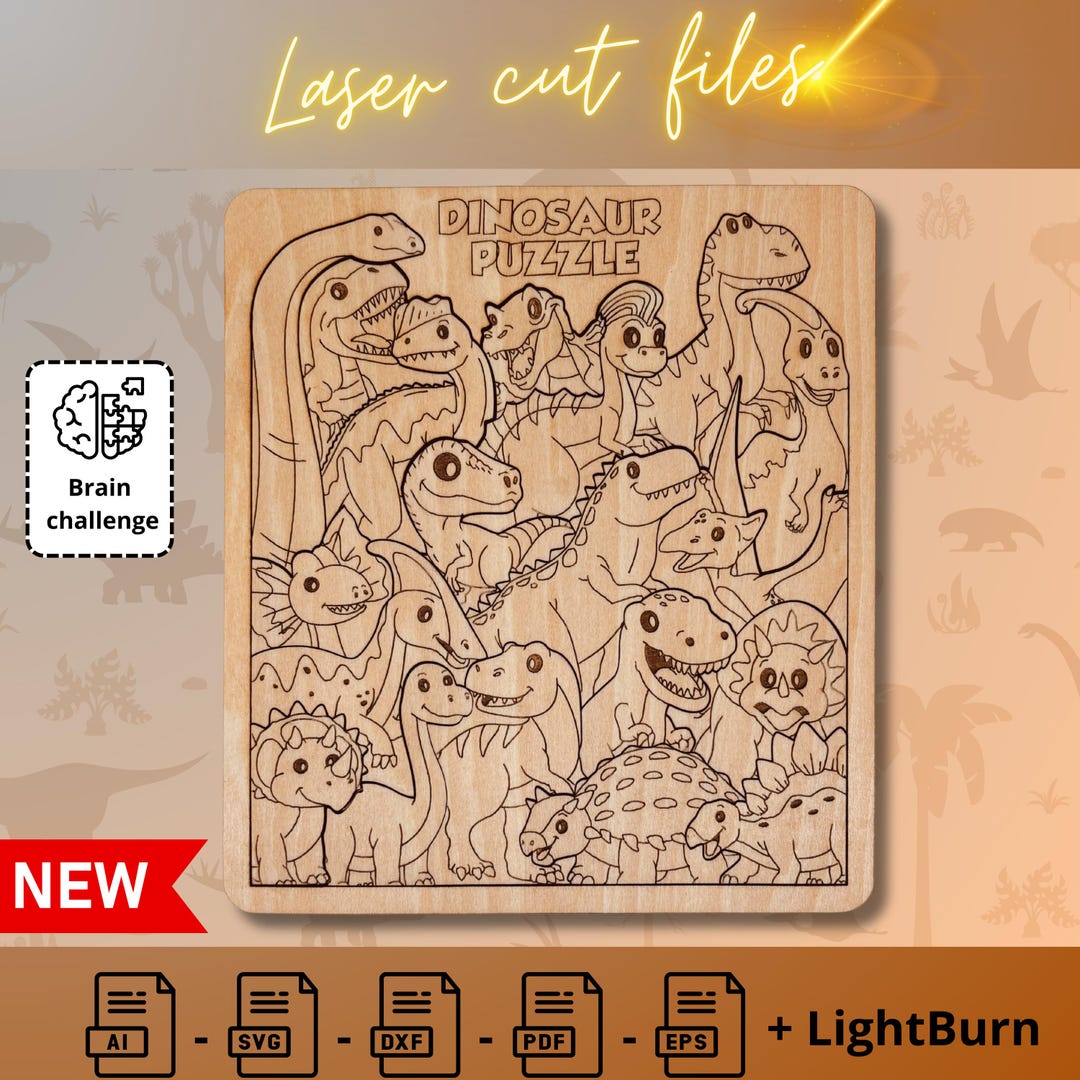 Dinosaur Puzzle – 19 Prehistoric-shaped Pieces – Digital File for Laser ...