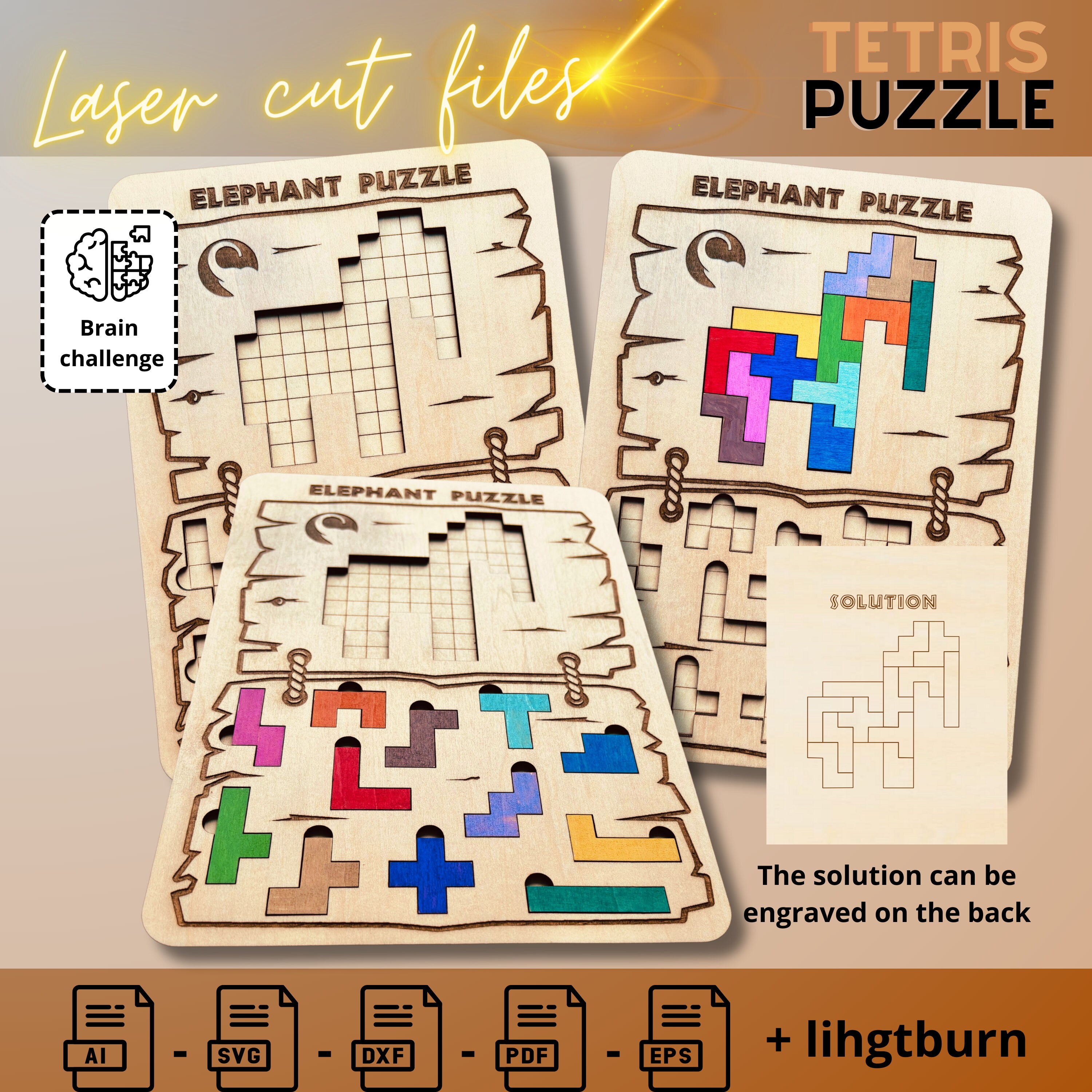 Elephant Puzzle Template - Digital Download for Laser Cutters, DIY ...