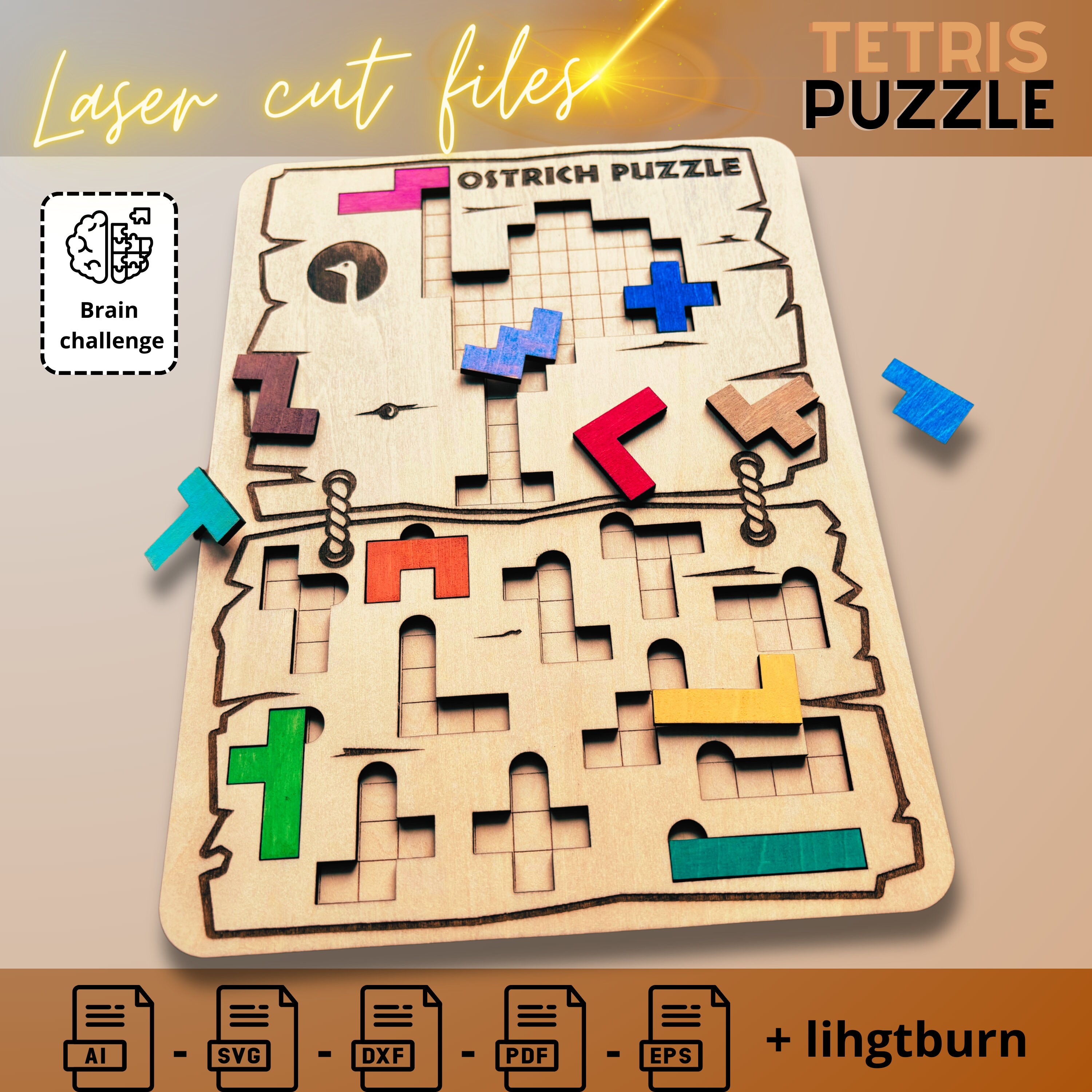 Ostrich Tetris Puzzle Template Digital Download for Laser Cutters, DIY ...
