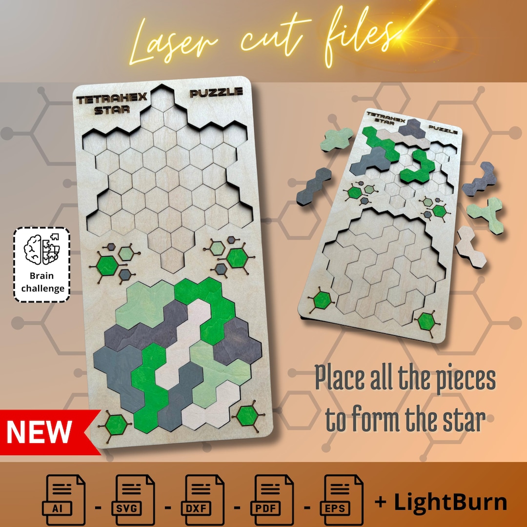 Tetrahex Star - Laser Cut Wooden Puzzle Game Digital File - Etsy