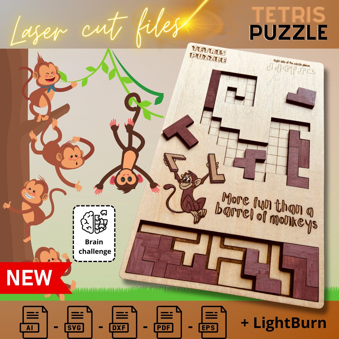 Monkey Tetris Puzzle Template - Digital Download for Laser Cutters, DIY ...