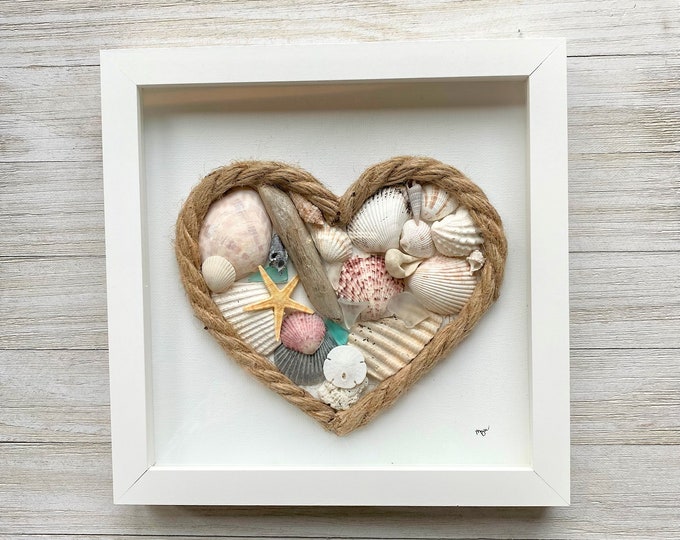 Shell Art, Shell Heart Art, Shell Wall Art, Coastal Shell Decor ...