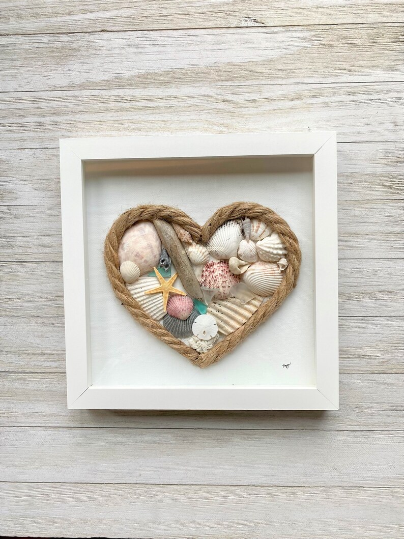 Shell Art, Shell Heart Art, Shell Wall Art, Coastal Shell Decor ...