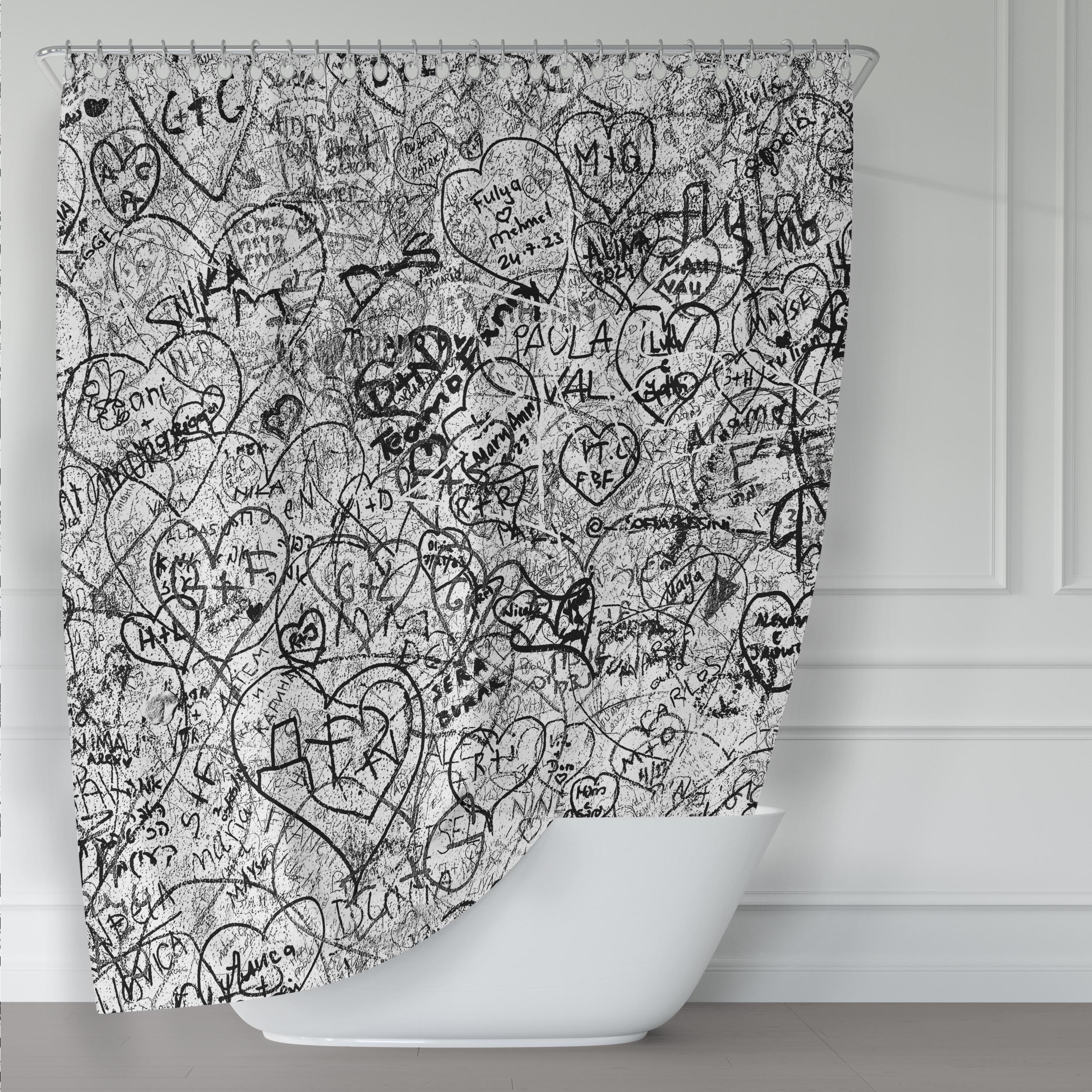 Lovers' Graffiti Fun / Emo Urban Design Shower Curtain - Black & White ...
