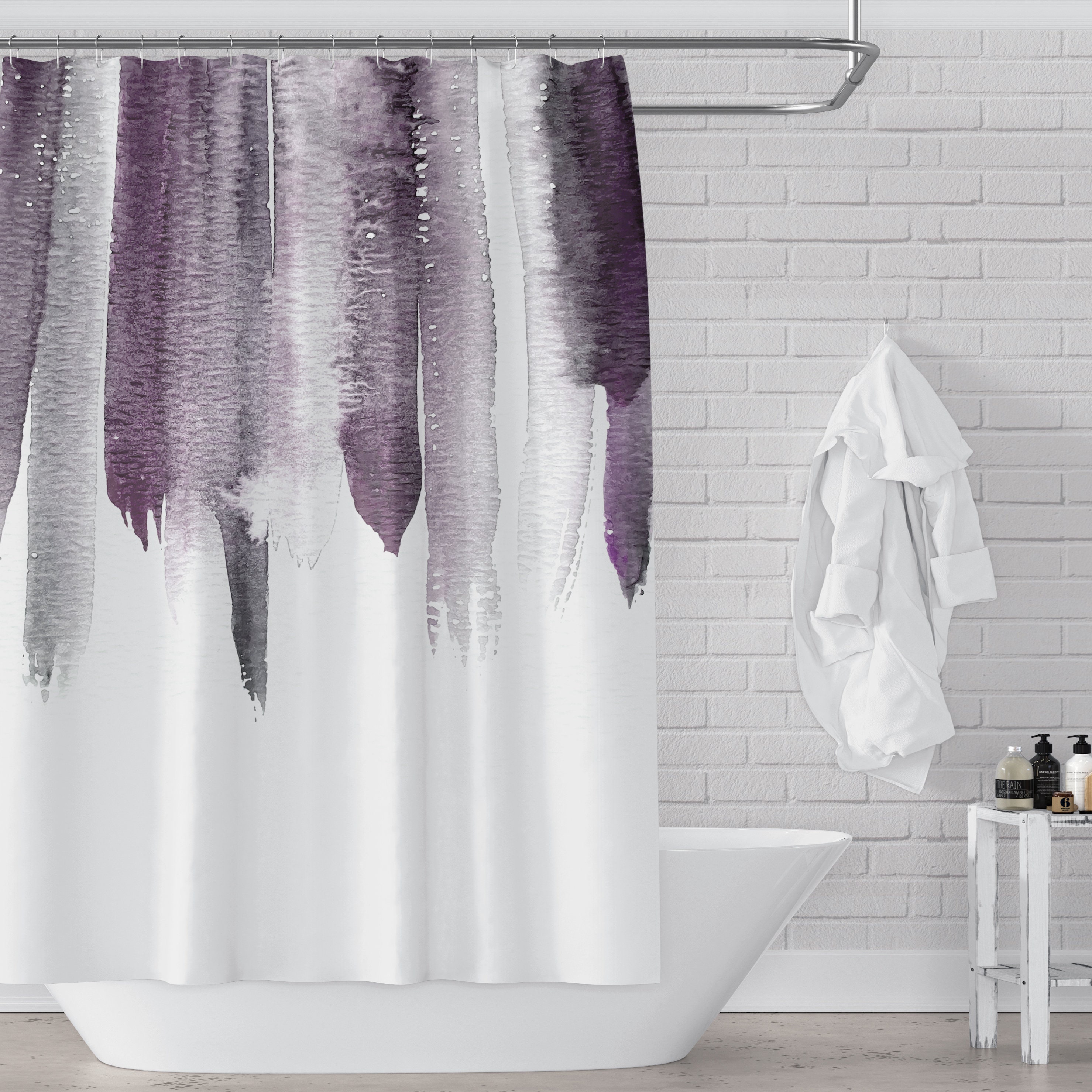 Plum Watercolor Fabric Shower Curtain: Contemporary Spa Decor - Etsy