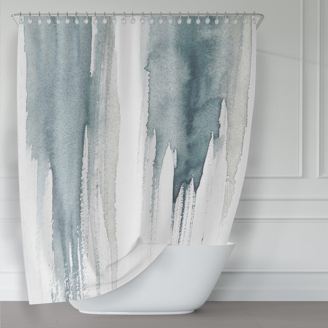 Calming Slate Gray Blue on White Watercolor Giant Drip Art Shower ...