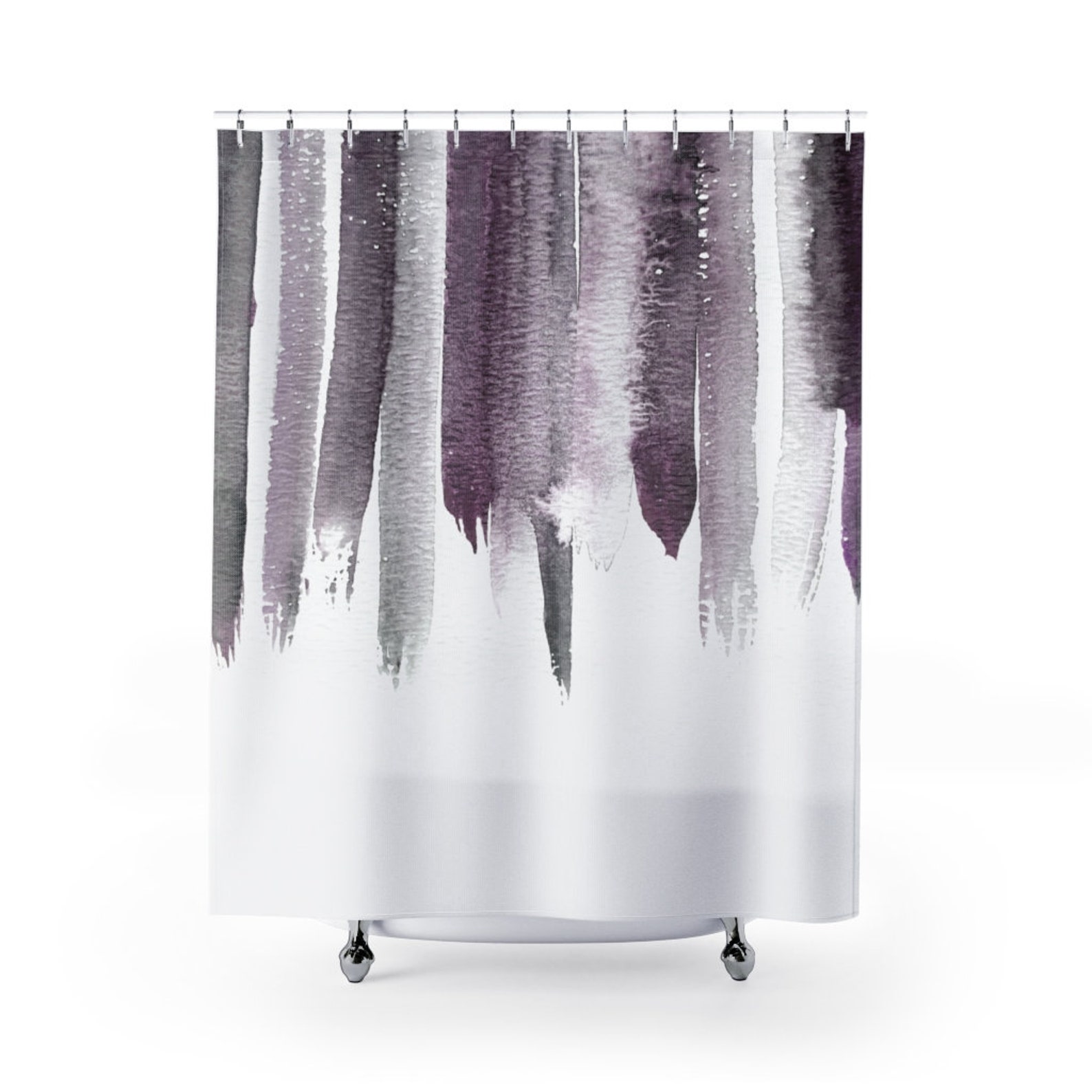 Plum Watercolor Fabric Shower Curtain: Contemporary Spa Decor - Etsy
