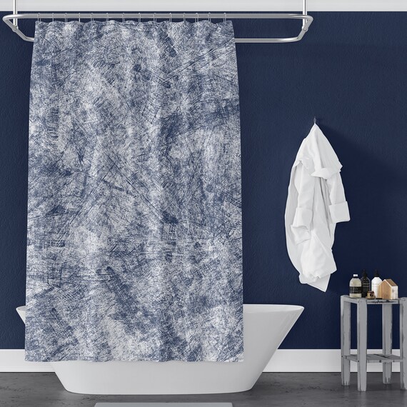 Navy blue fabric shower curtain store