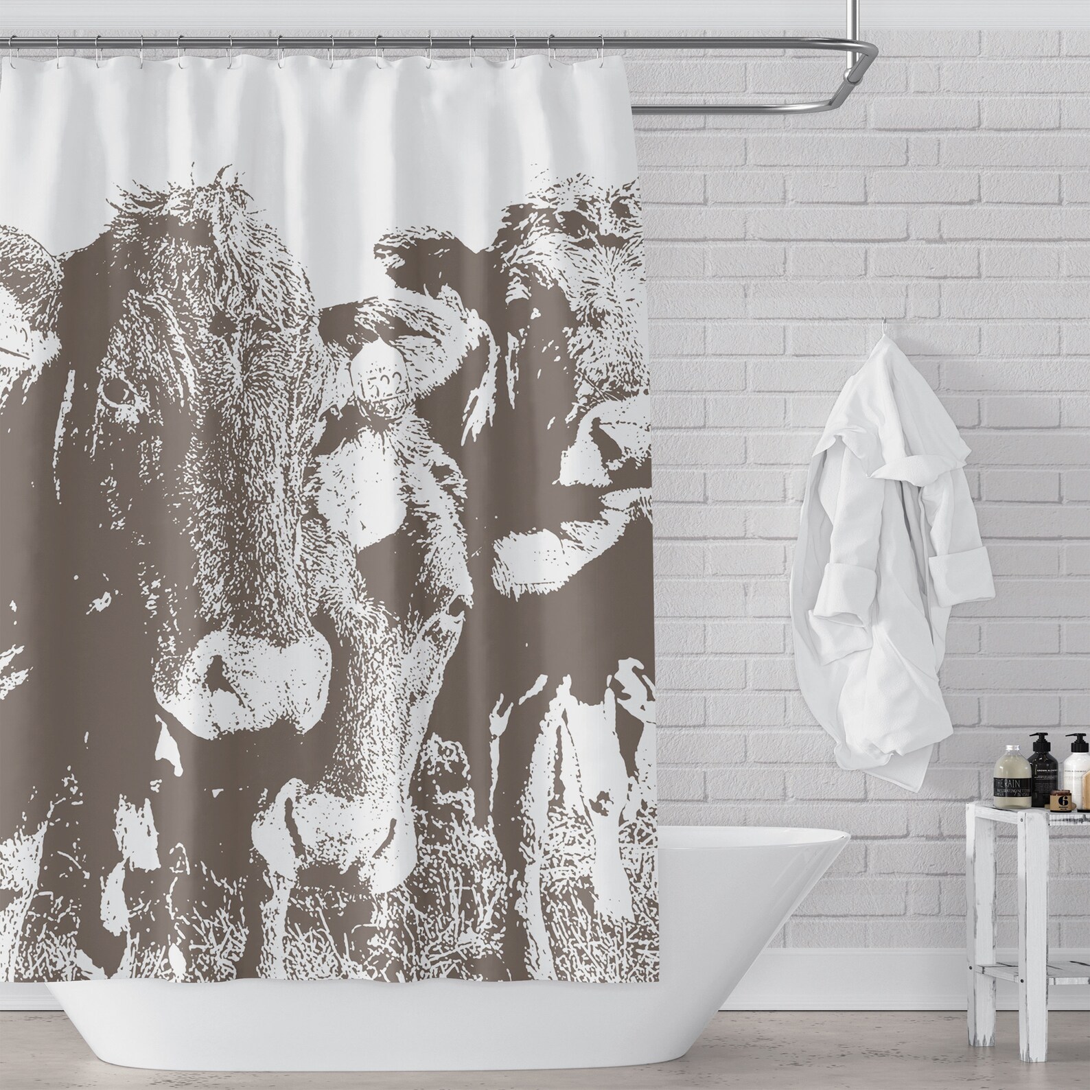 Brown Cows Shower Curtain - Giant Farm Animal Scene for Your Bathroom ...