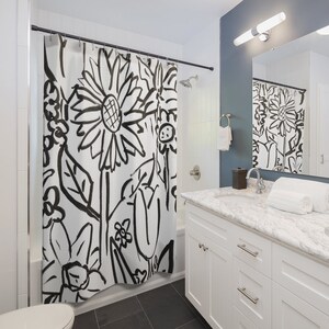 Black and White Flowers Coloring Page Shower Curtain - Etsy