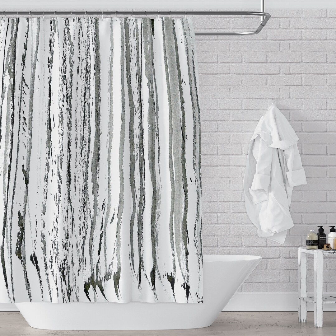 Black and White Vertical Ink Lines Shower Curtain - Etsy