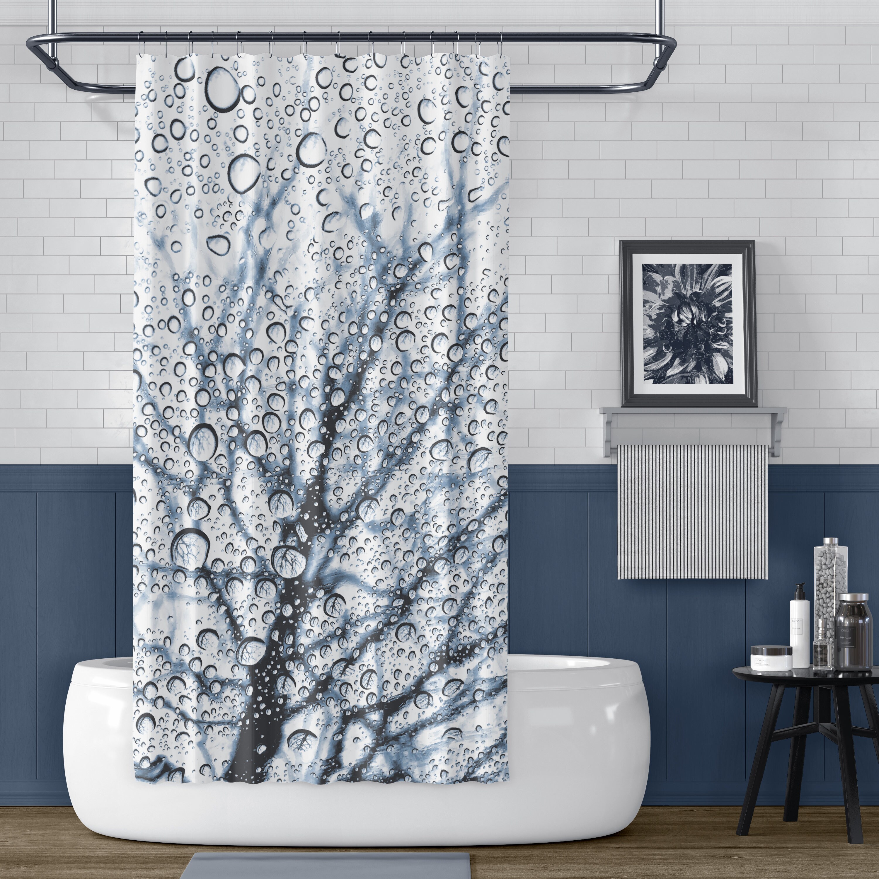Tree in the Rain Monochromatic Art Print Fabric Shower Curtain - Etsy