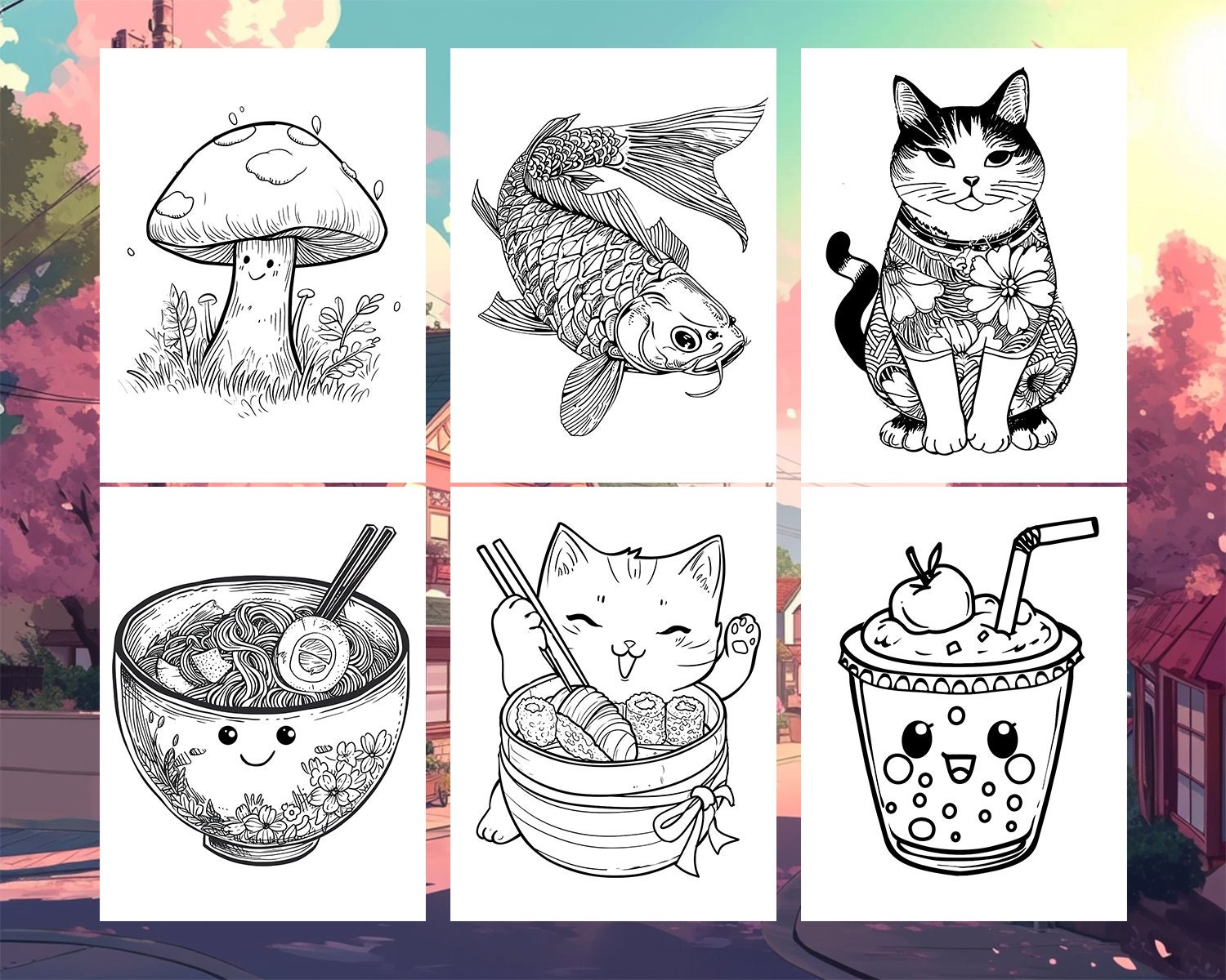 Printable Kawaii Coloring Pages, Cute Japanese, Japan Coloring Instant ...