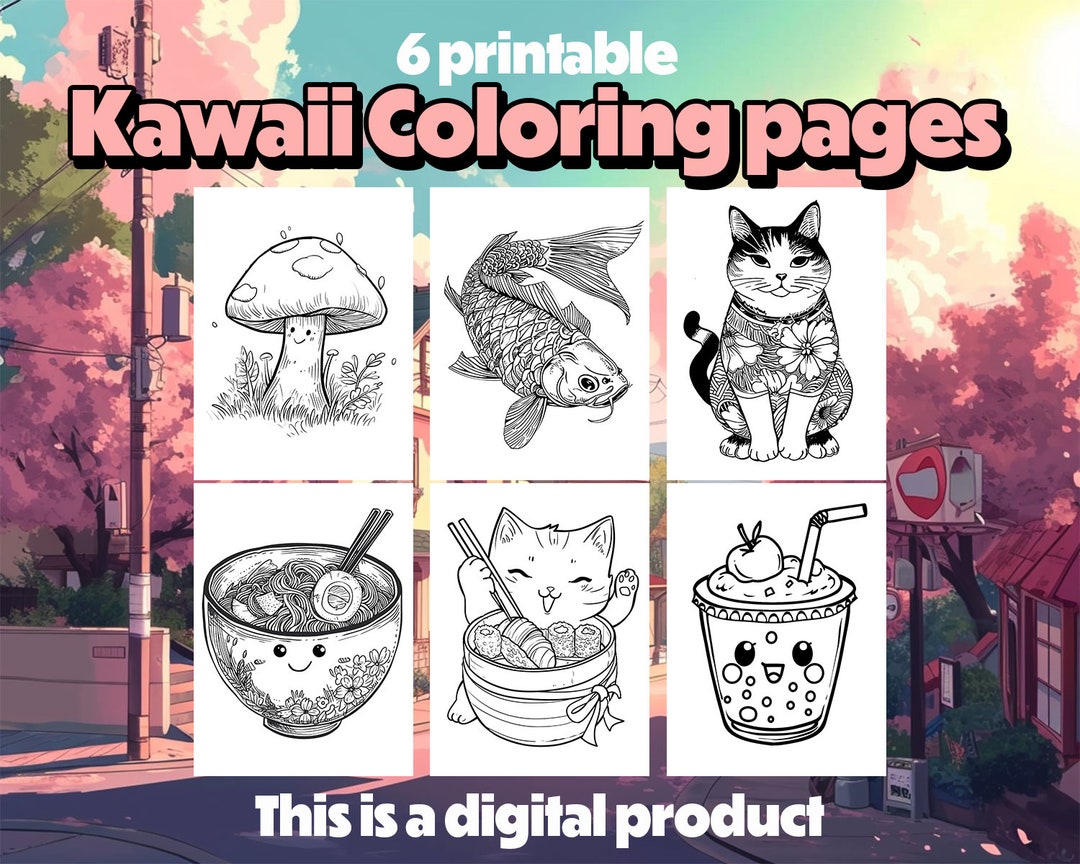 Printable Kawaii Coloring Pages, Cute Japanese, Japan Coloring Instant ...