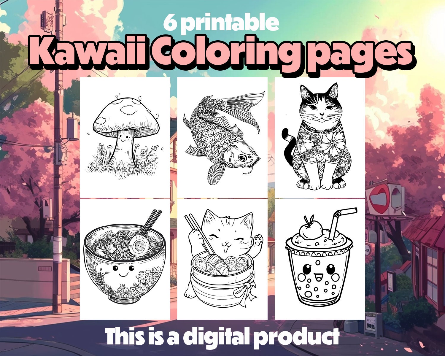 Printable Kawaii Coloring Pages, Cute Japanese, Japan Coloring Instant ...