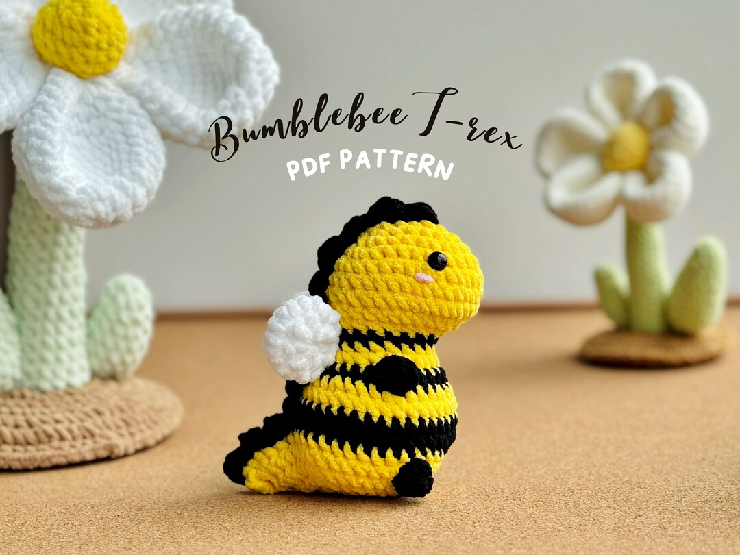 Bumble Bee T-rex No Sew Crochet Pattern, No Sew Amigurumi Crochet ...