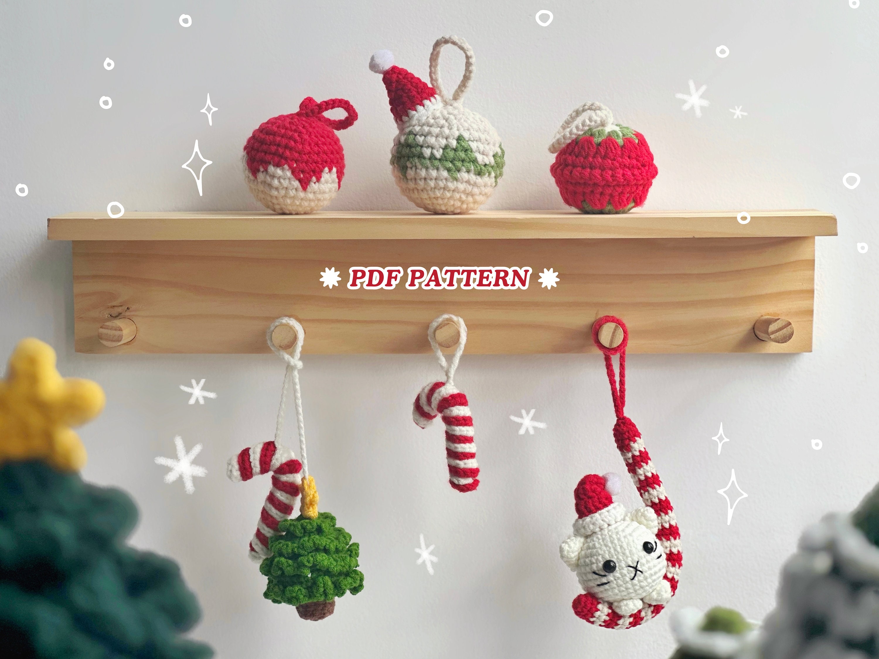 Bundle 5in1 Christmas Ornaments Car Hanging Crochet Pattern, Amigurumi ...