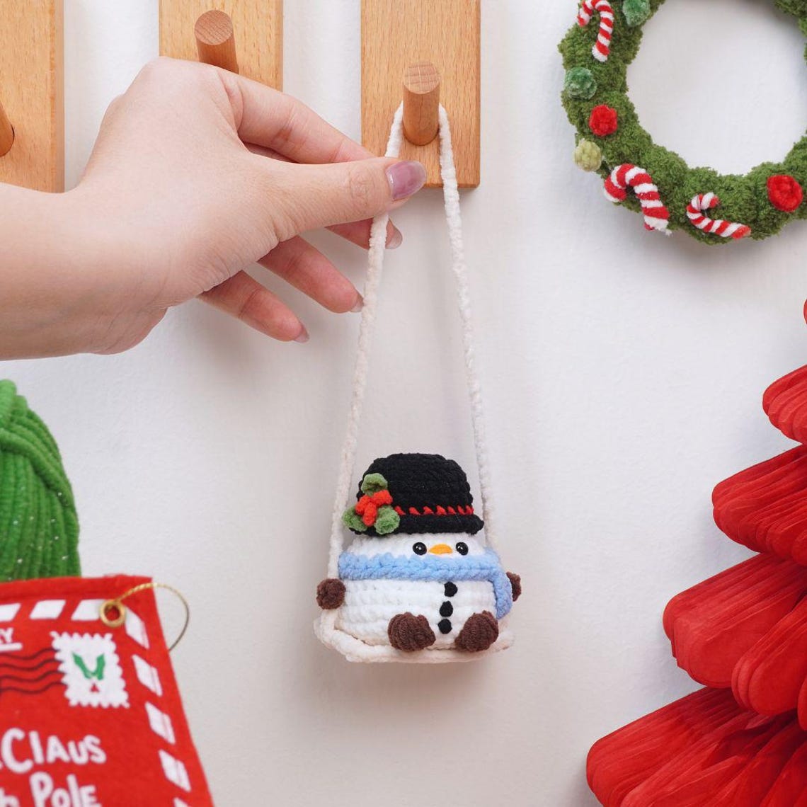 Snowman on Swing Car Hanging Crochet Pattern, Christmas Car Hanging ...