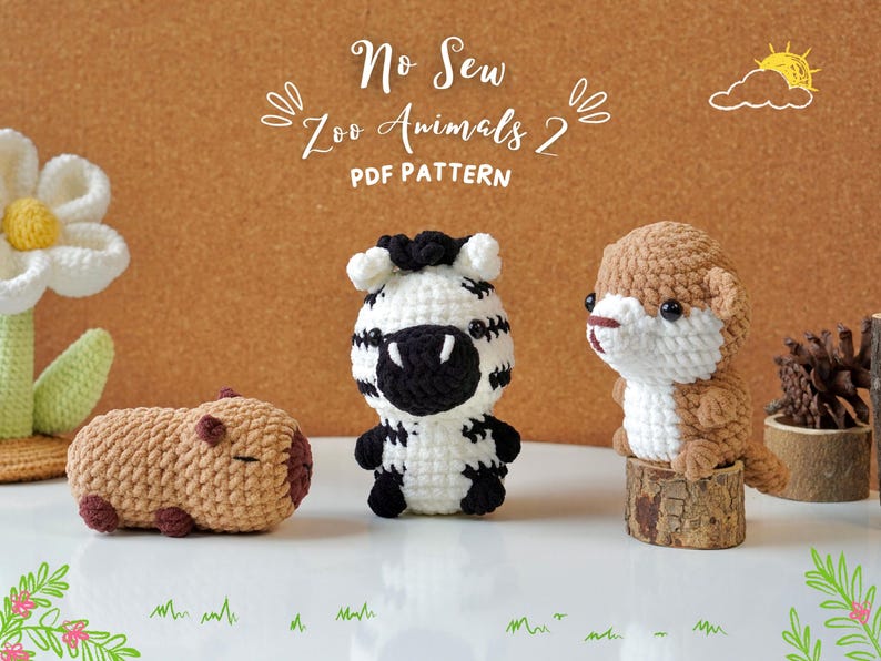 Zoo Animals No Sew Crochet Pattern, No Sew Amigurumi Crochet Patterns ...