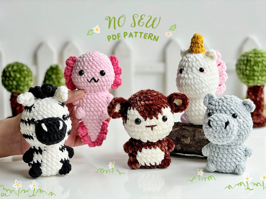 No Sew Zoo Animal Bundle Crochet Pattern, No Sew Amigurumi Crochet ...