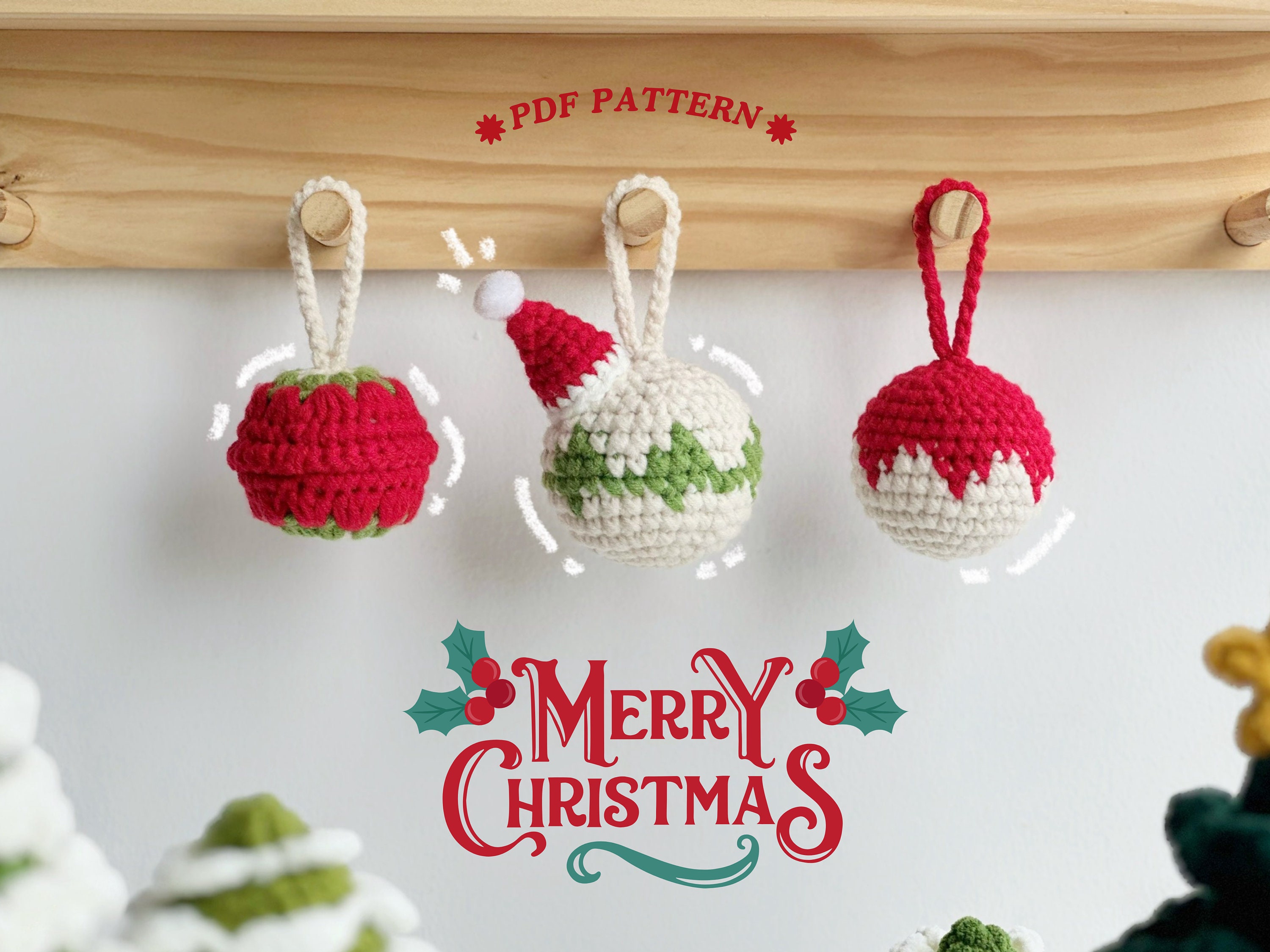 Bundle 5in1 Christmas Ornaments Car Hanging Crochet Pattern, Amigurumi ...