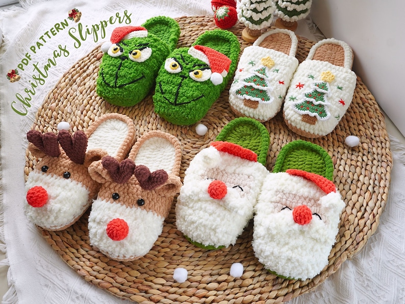 Children Christmas Slippers Crochet Pattern Bundle, Merry Christmas ...