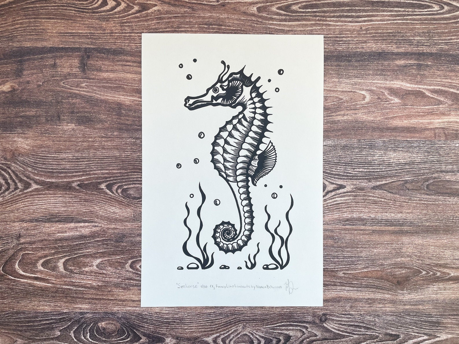 Seahorse Original Linocut Print Lino Print Limited Edition | Etsy