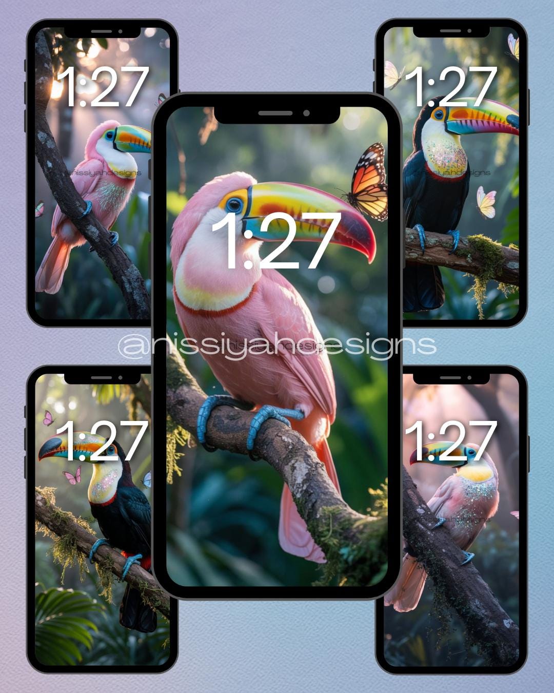 Toucan Phone Wallpaper Pack: Dreamy Jungle Sunrise Backgrounds (digital ...