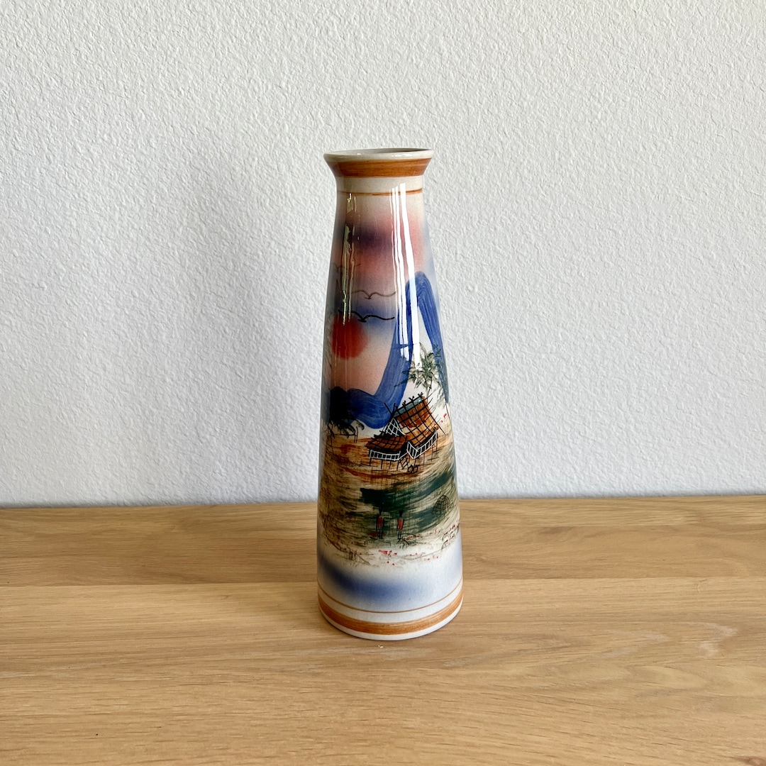 Hand-painted Japanese Vase / Vintage Japanese Ceramic Vase / Unique ...