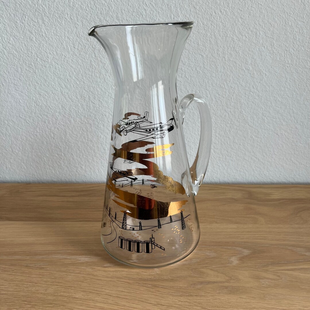 Midcentury Glass and Brass Martini Pitcher / Mid-century Atomic Era ...