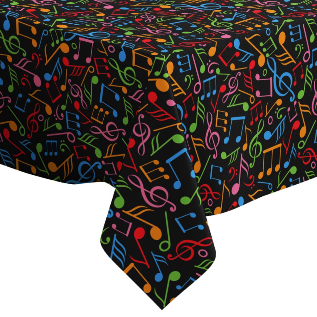 Handmade Decorative Tablecloth, Colorful Music Notes Pattern Print ...
