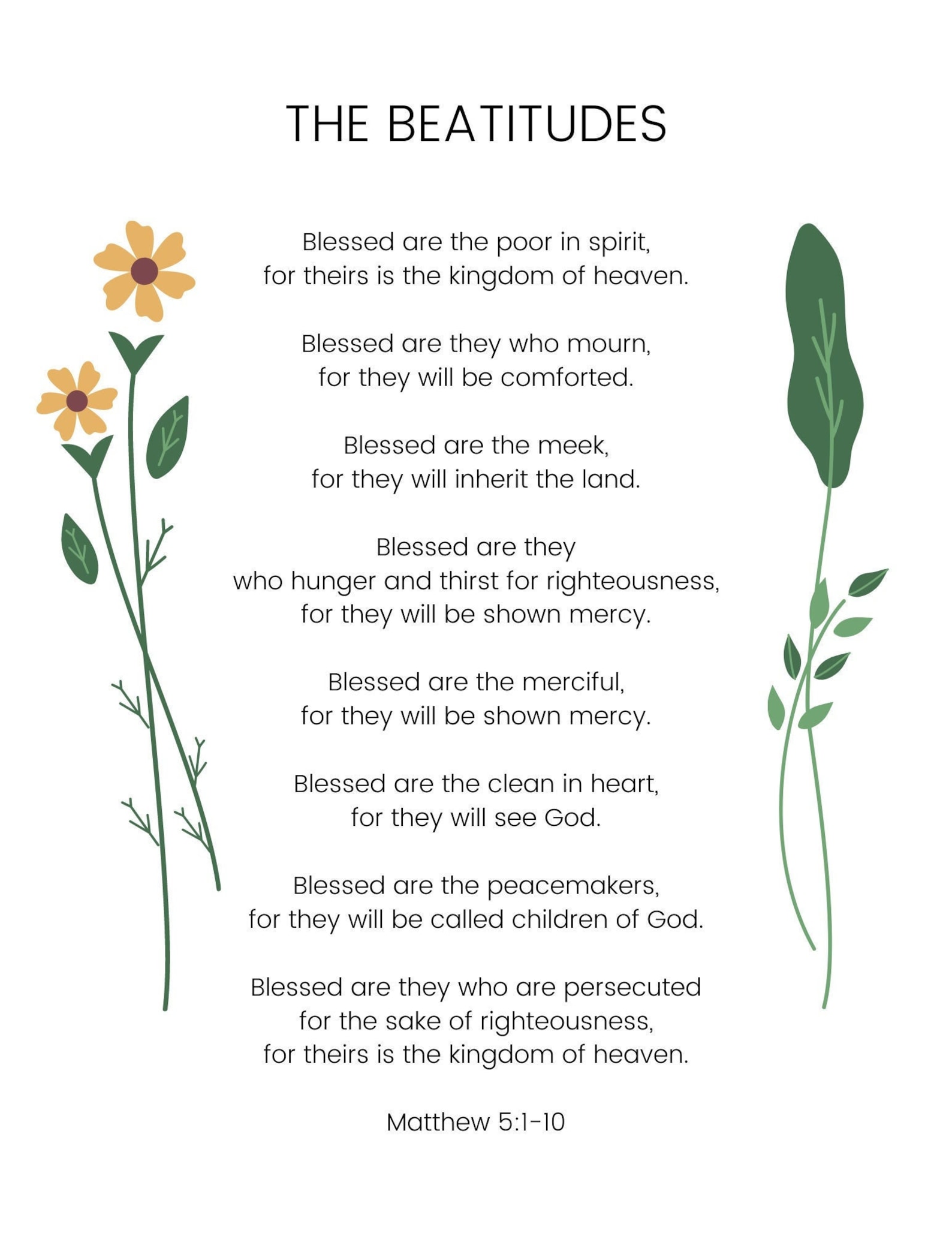 The Beatitudes - Christian Scripture - Download + Print - Etsy