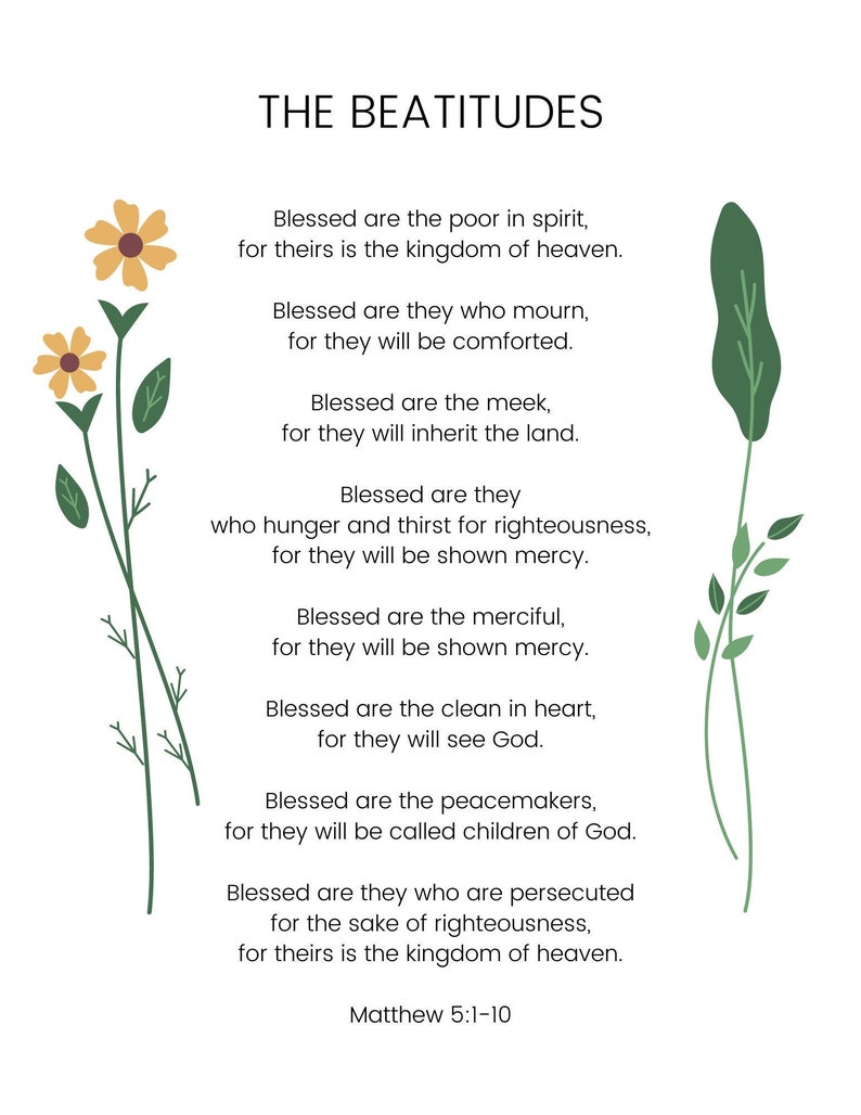 Beatitudes Printable Wall Art, Matthew 5 Scripture Print, Catholic ...