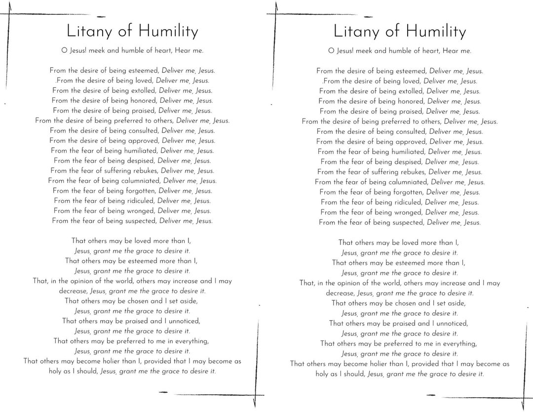 Litany of Humility - 5.5x11 Inch (half Sheet) - Download + Print - Etsy