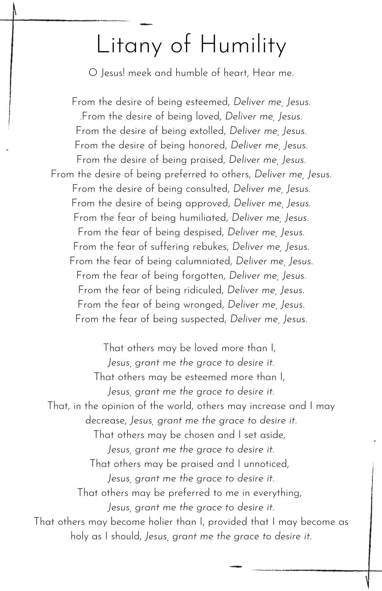 Litany of Humility - 8.5x11 - Download + Print - Etsy