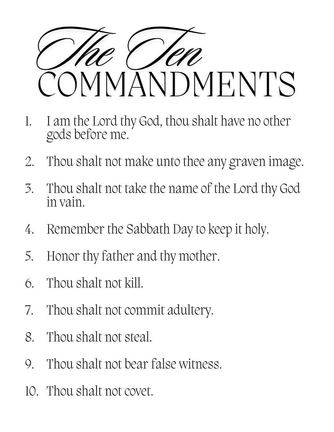 The Ten Commandments - Christian Scripture - Download + Print - 8.5x11 ...