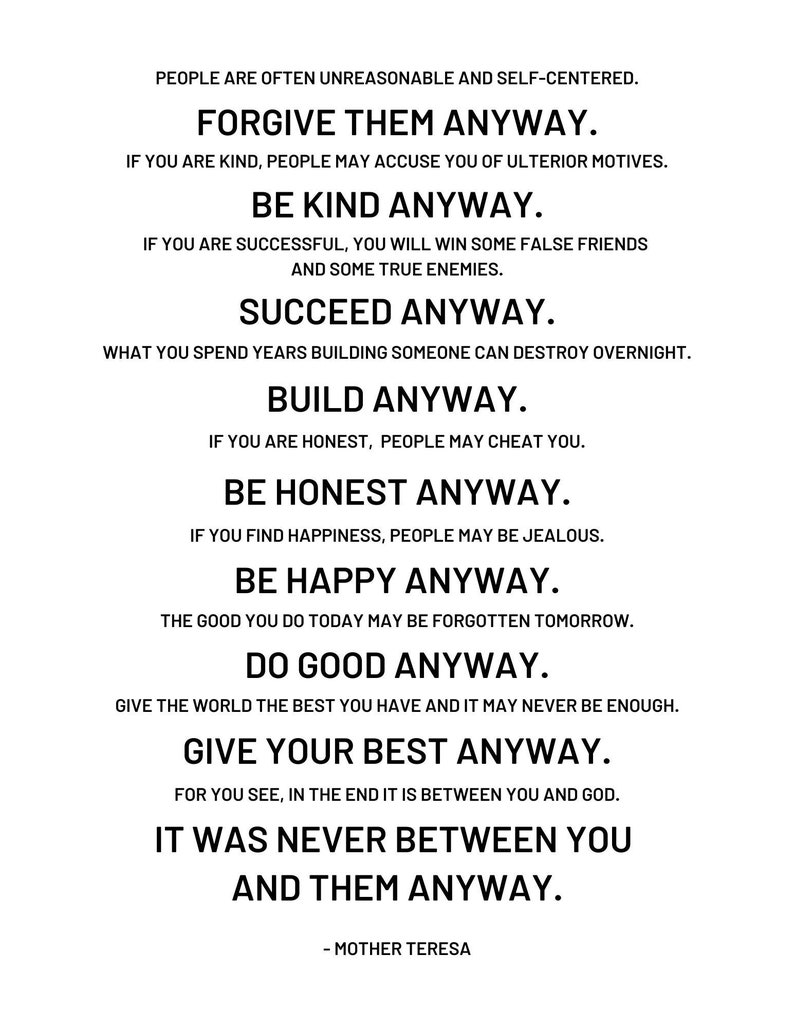 Anyway Quote - Saint Mother Teresa - Download and Print - Etsy