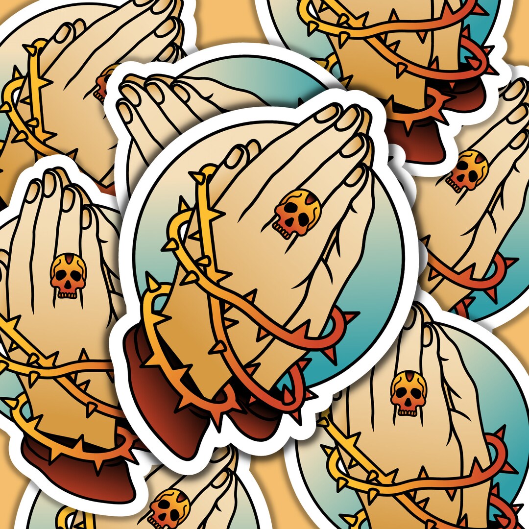 Traditional Tattoo Praying Hands Barbwire Laminate Sticker // Gothic ...