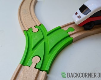Wooden Train Track 4 Way Curved Intersection / Wooden Train Connector ...