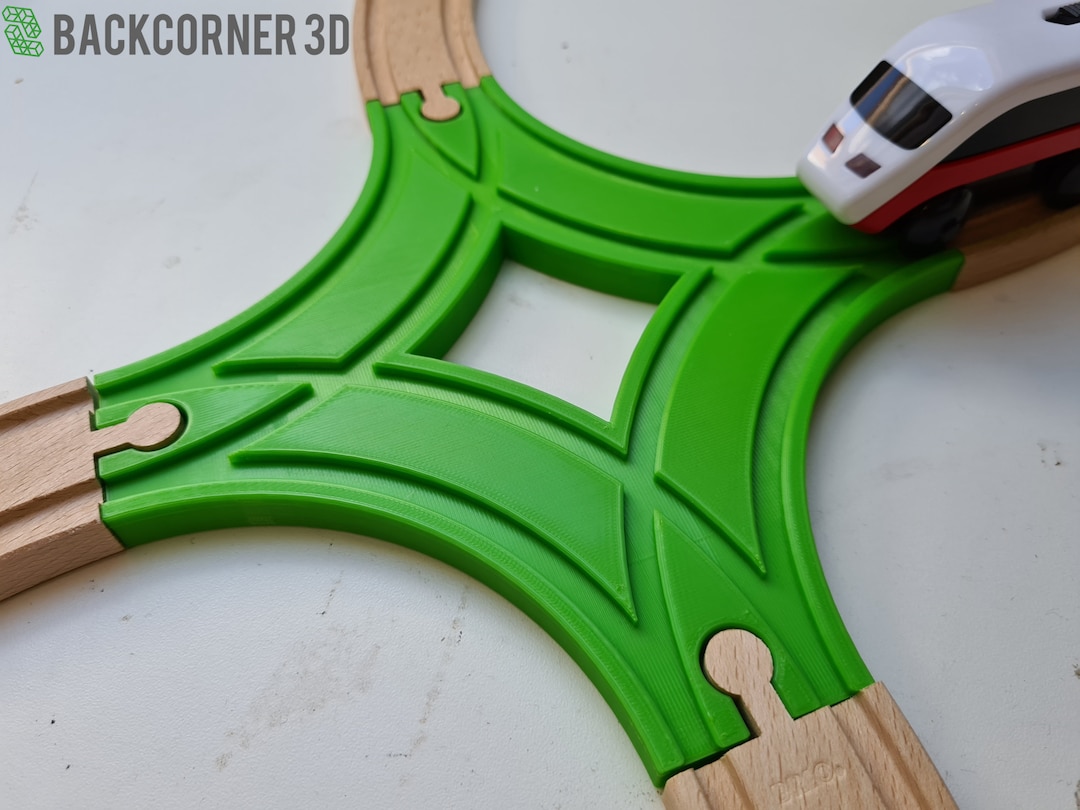 Wooden Train Track 4 Way Curved Intersection / Wooden Train Connector ...