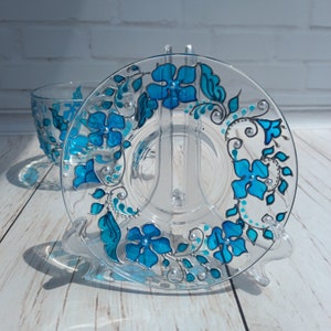 Stained Glass Tea Set With Teapot 20 Oz ( 600 Ml) Blue Flowers Hand ...