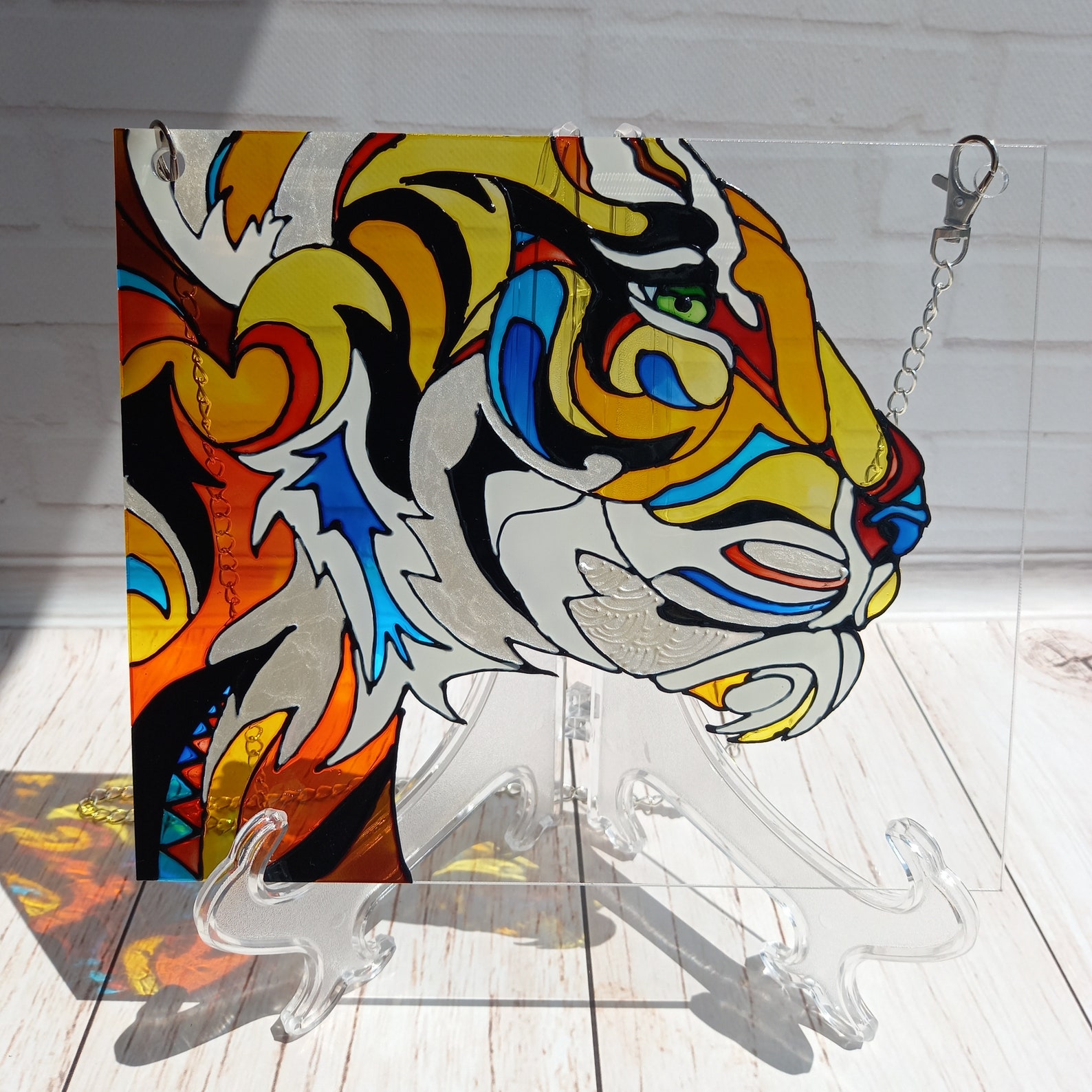 Stained Glass Suncatcher Tiger 108 in 2420 cm Glass | Etsy