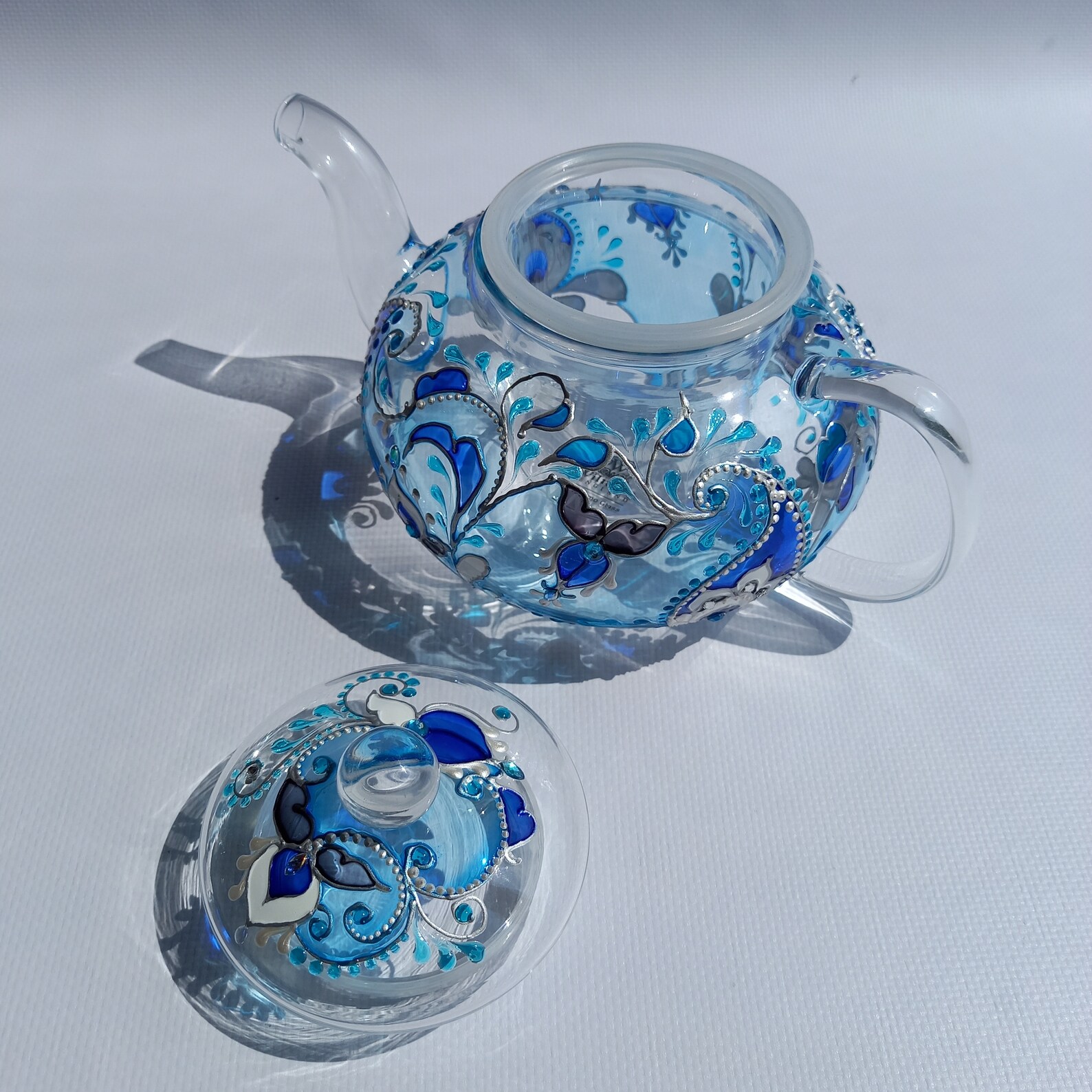 Stained Glass Teapot 20 Oz ( 600 Ml) Blue Hand Painted Teapot Custom ...