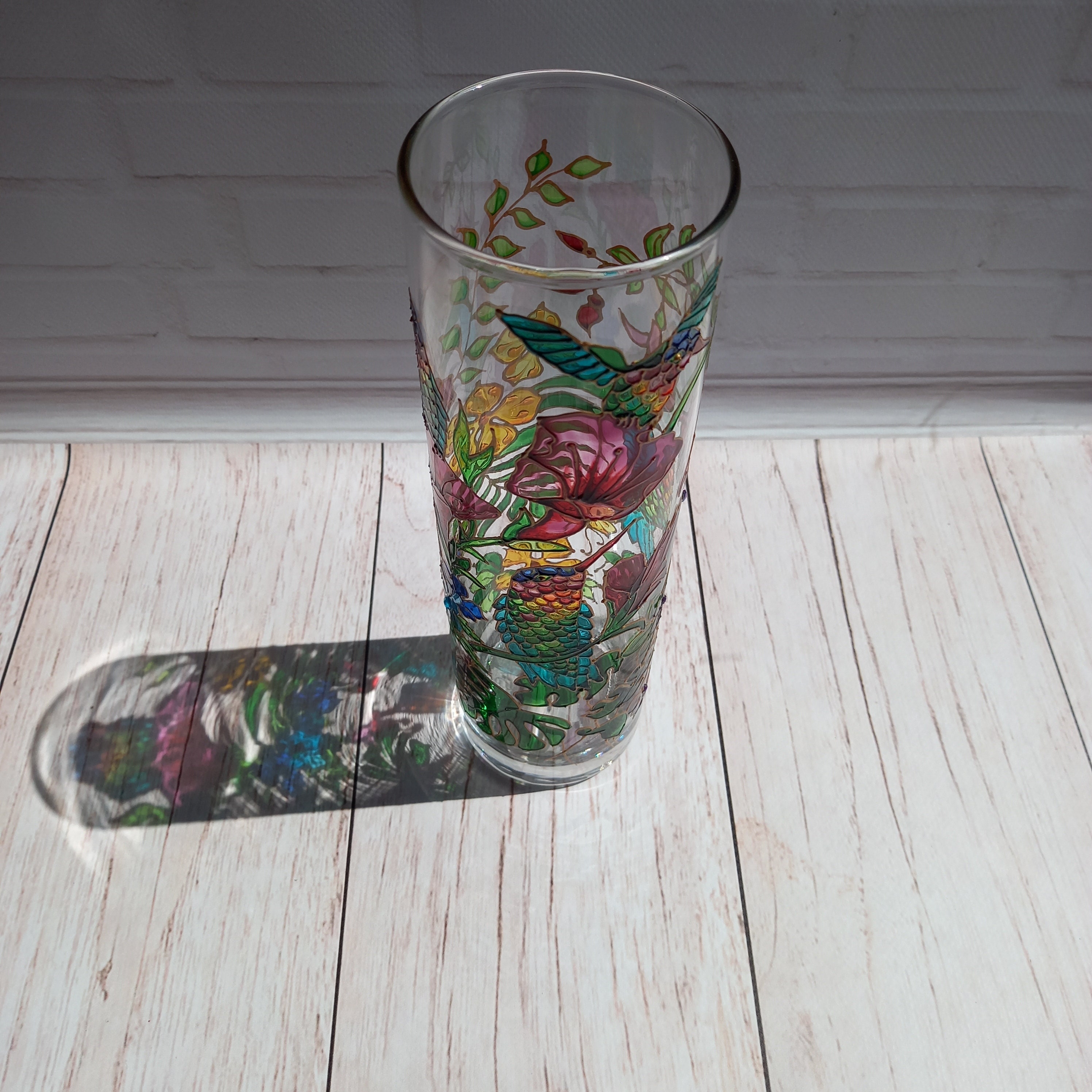 Stained Glass Vase Hand Painted Hummingbird Vase 104 in | Etsy