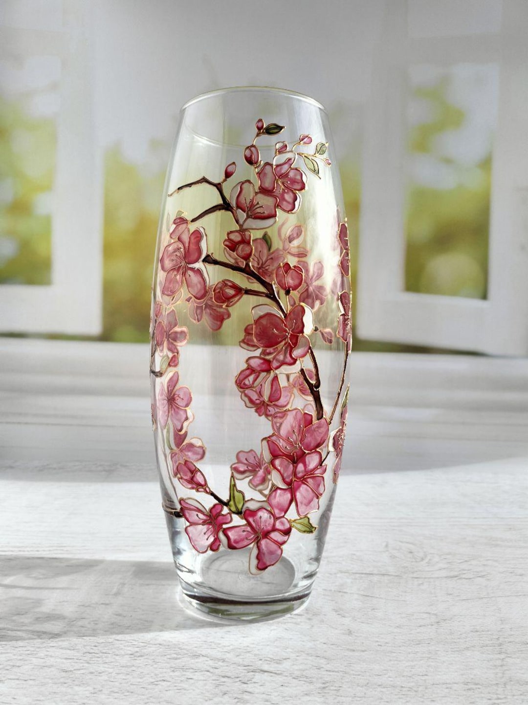 Flower Vase 10 in Cherry Blossom Stained Glass Custom Vase Personalized ...